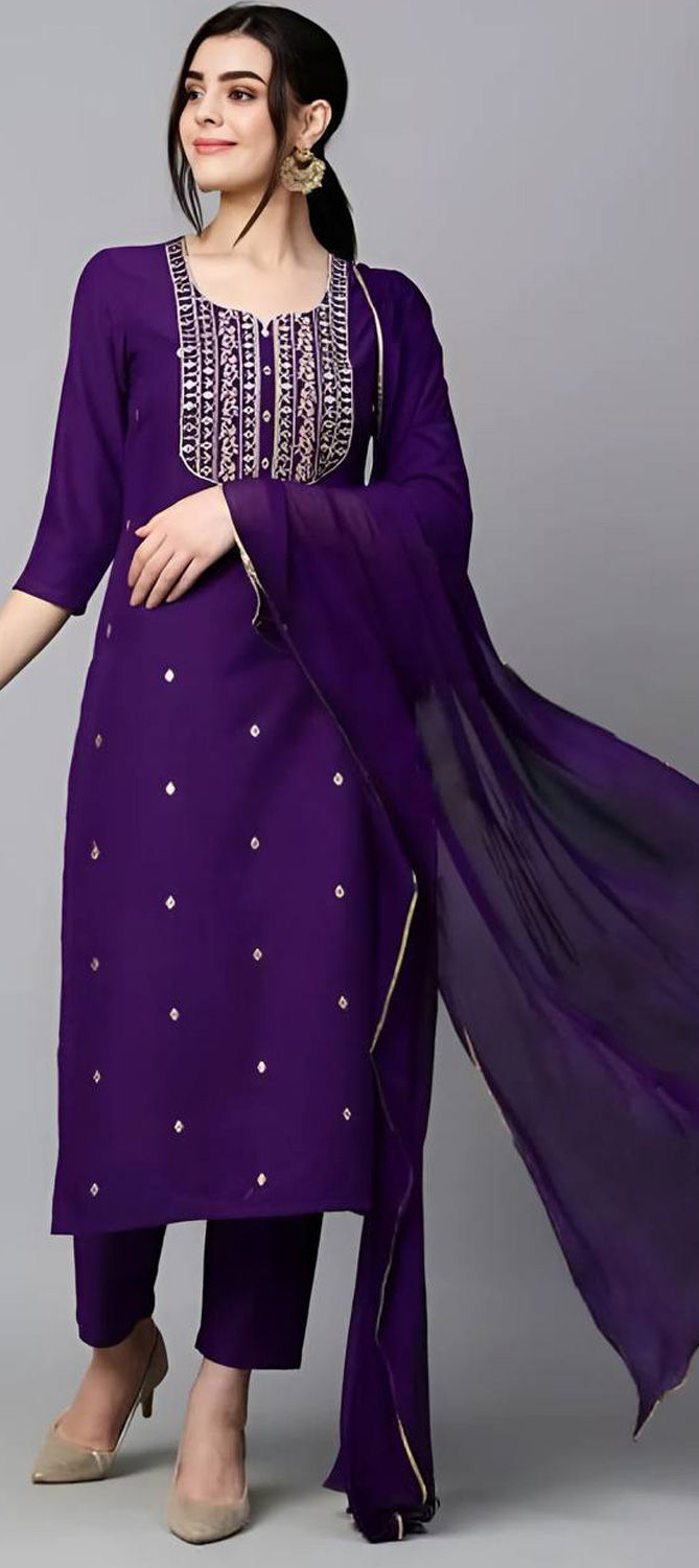 Festive, Reception Purple and Violet color Rayon fabric Salwar Kameez ...