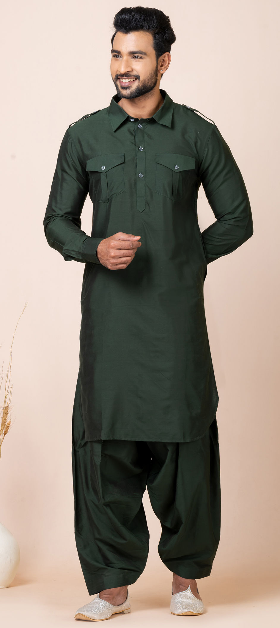 Party Wear Green color Viscose fabric Pathani Suit : 1944922