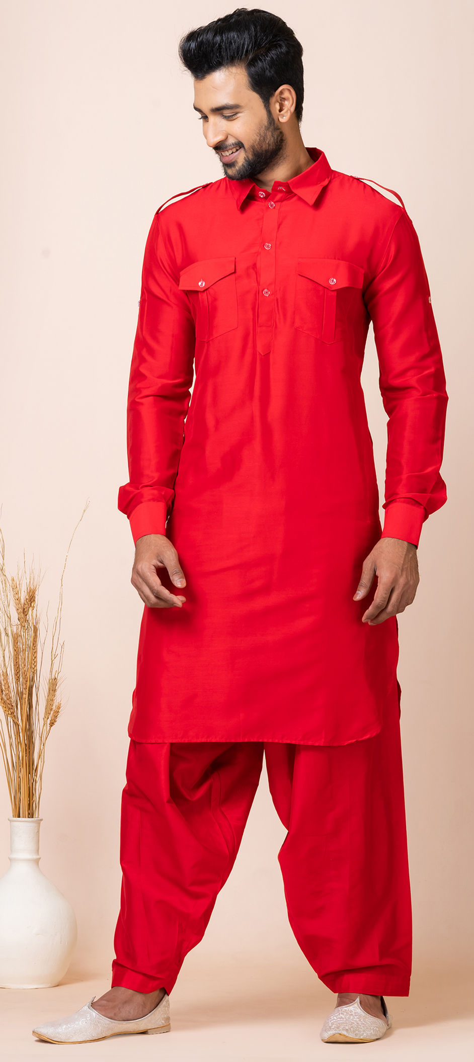 Party Wear Red and Maroon color Viscose fabric Pathani Suit : 1944938