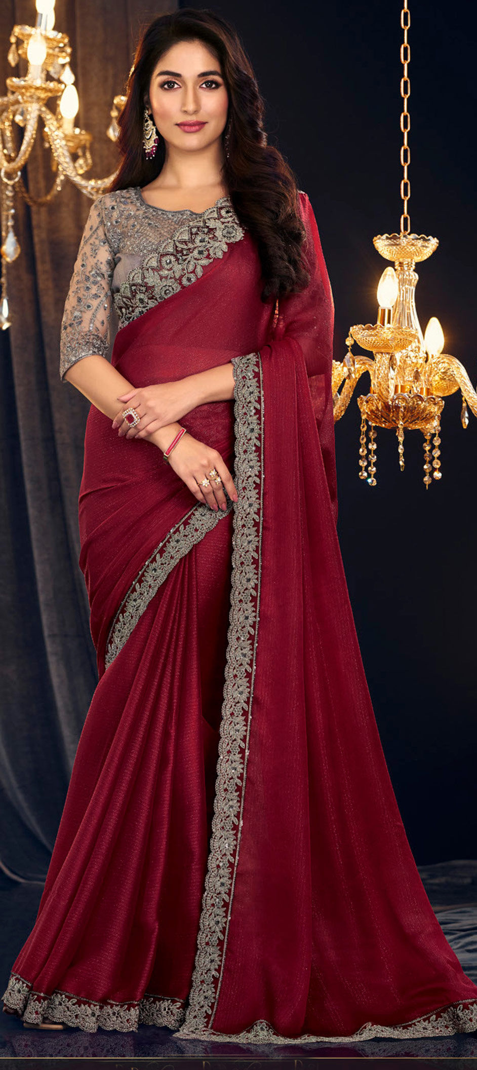 Engagement, Reception, Wedding Red and Maroon color Georgette fabric ...