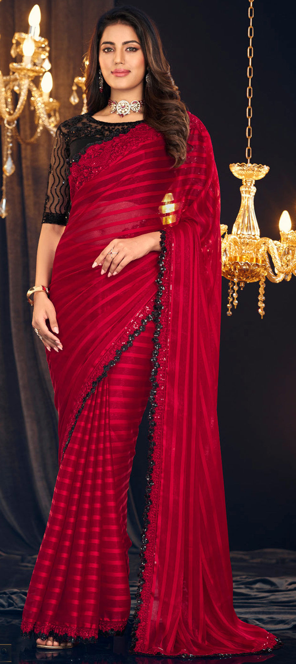 Engagement, Reception, Wedding Red and Maroon color Georgette fabric ...