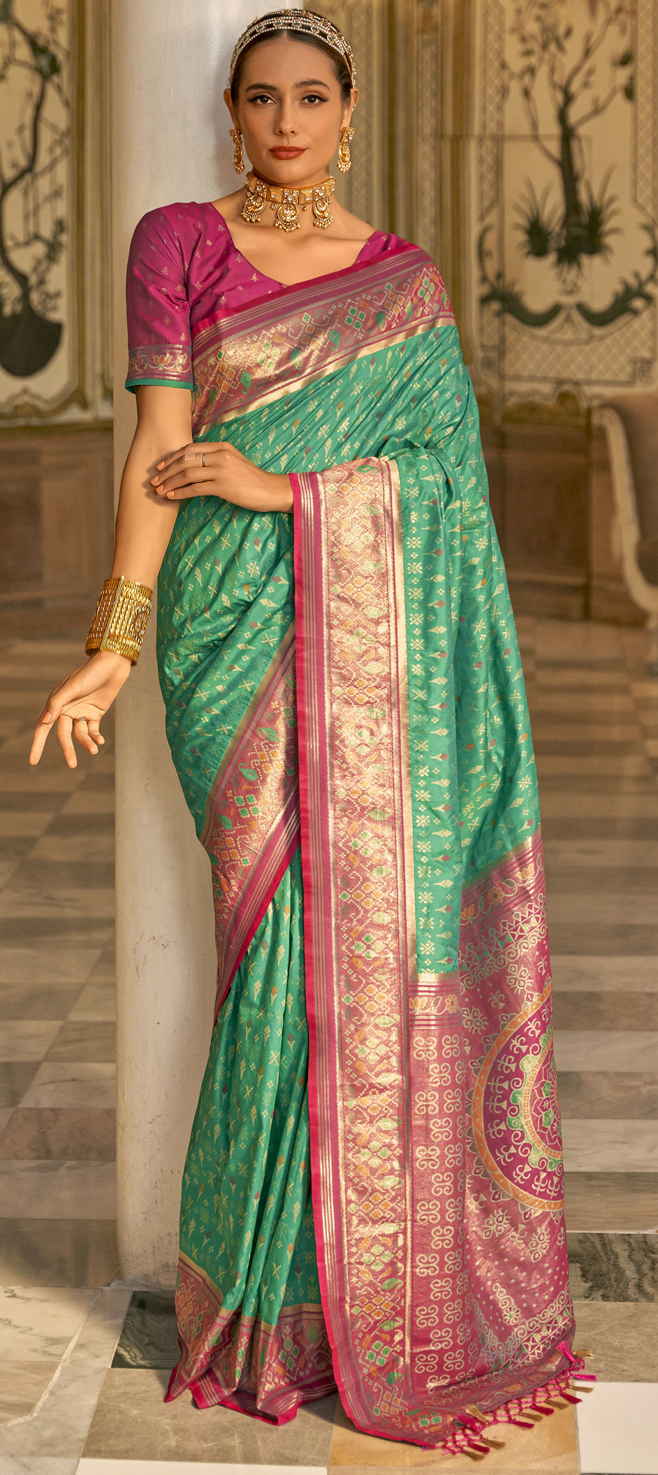 Party Wear, Traditional Green color Banarasi Silk fabric Saree : 1945589