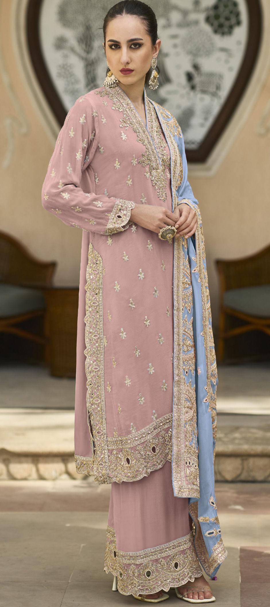 Festive, Reception Pink and Majenta color Chiffon fabric Salwar Kameez ...