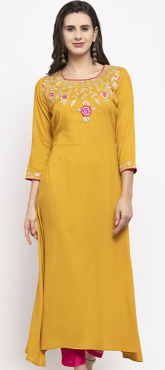 Summer Yellow color Rayon fabric Kurti : 1945969