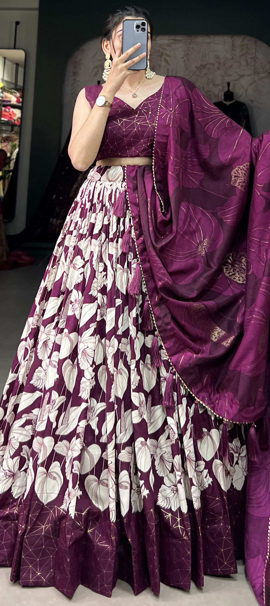 Festive, Reception Purple and Violet color Tussar Silk fabric Lehenga ...
