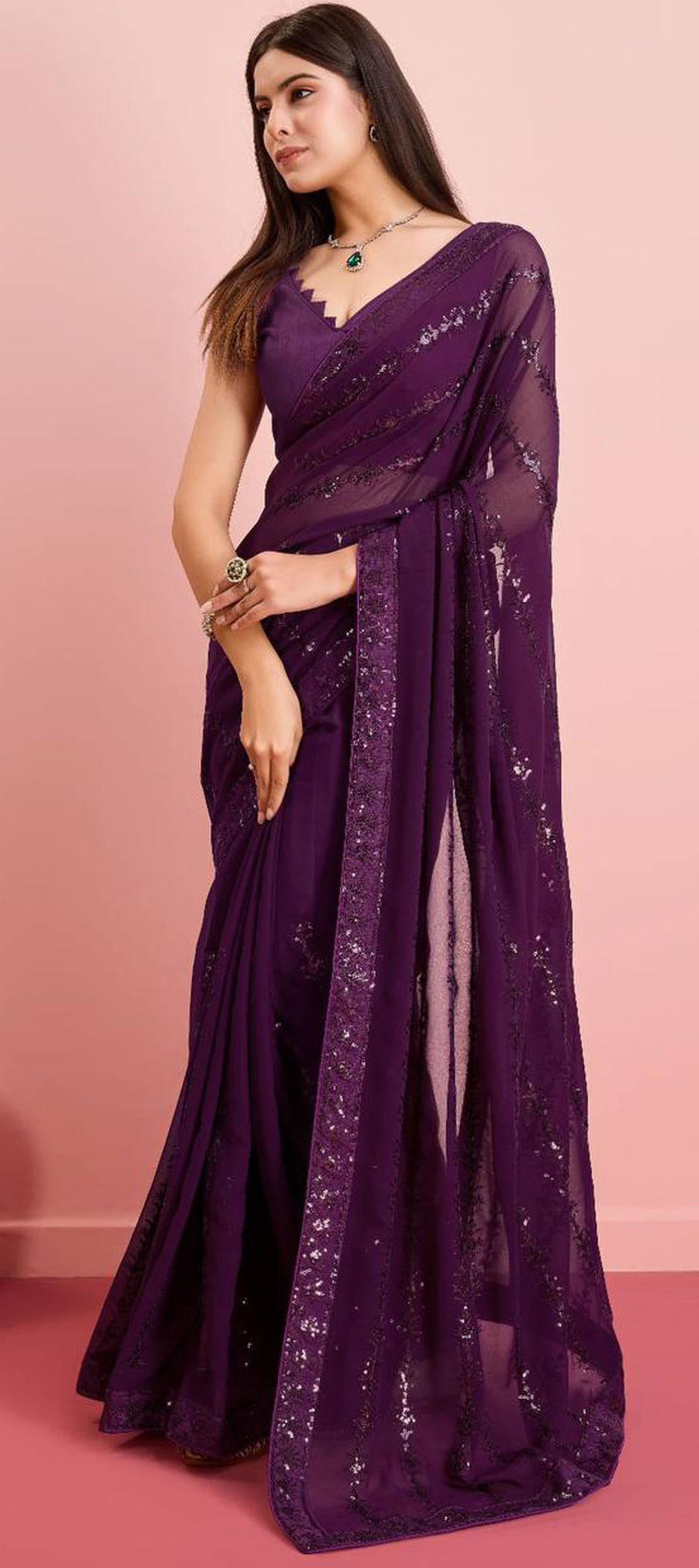 Festive, Reception Purple and Violet color Georgette fabric Saree : 1946840