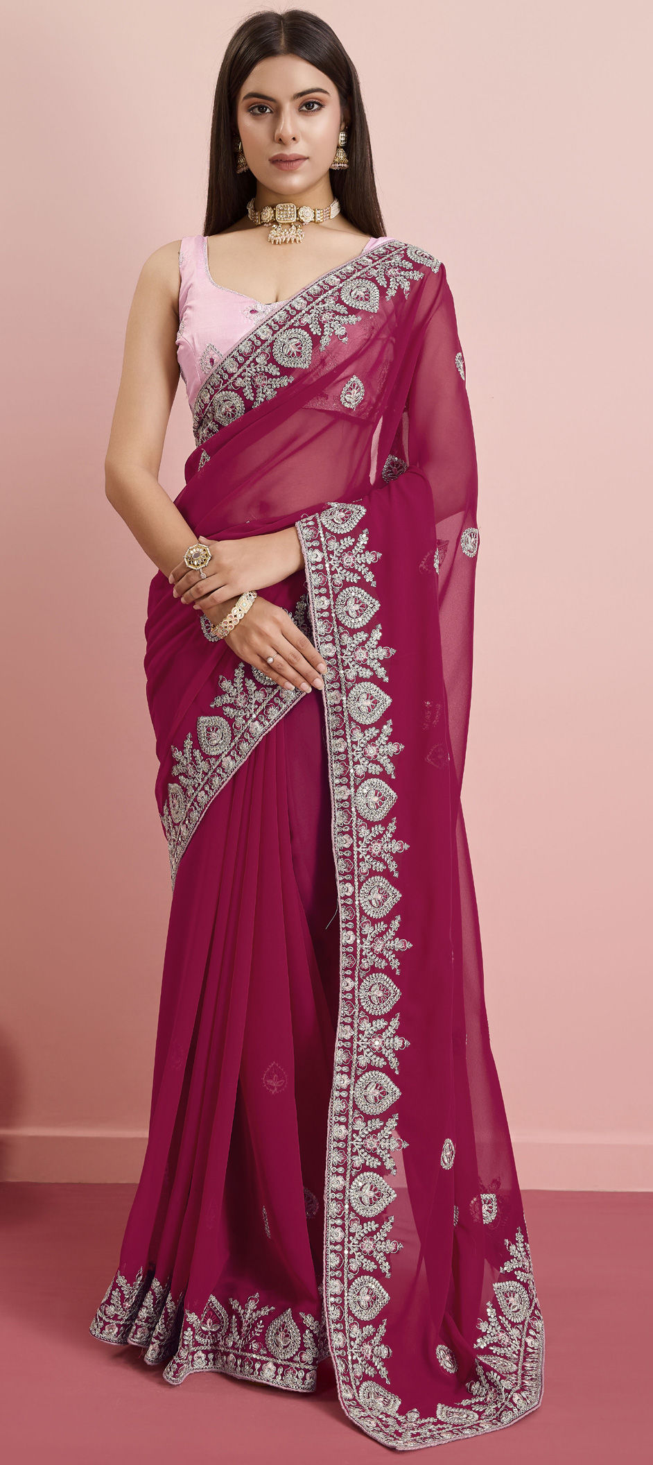 Festive, Reception Red and Maroon color Georgette fabric Saree : 1946924