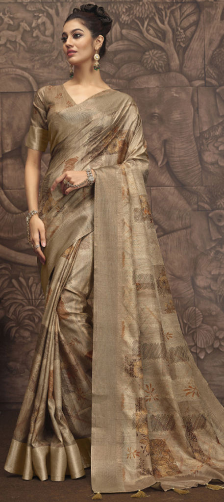 Festive, Reception, Traditional Beige and Brown color Silk fabric Saree ...