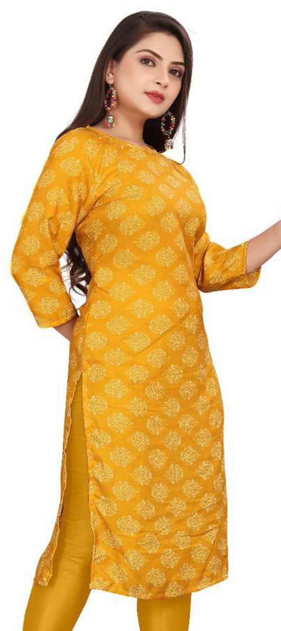 Casual Yellow color Crepe Silk fabric Kurti : 1947543
