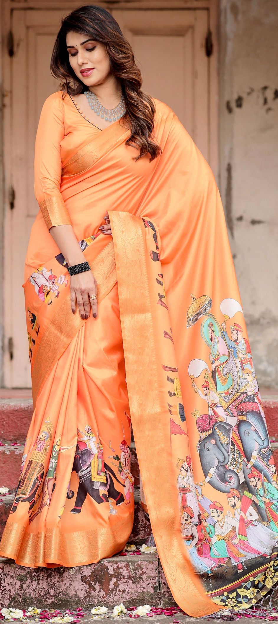 Party Wear, Traditional Orange color Art Silk fabric Saree : 1948120 Party Wear, Traditional Orange color Art Silk fabric Saree : 1948120