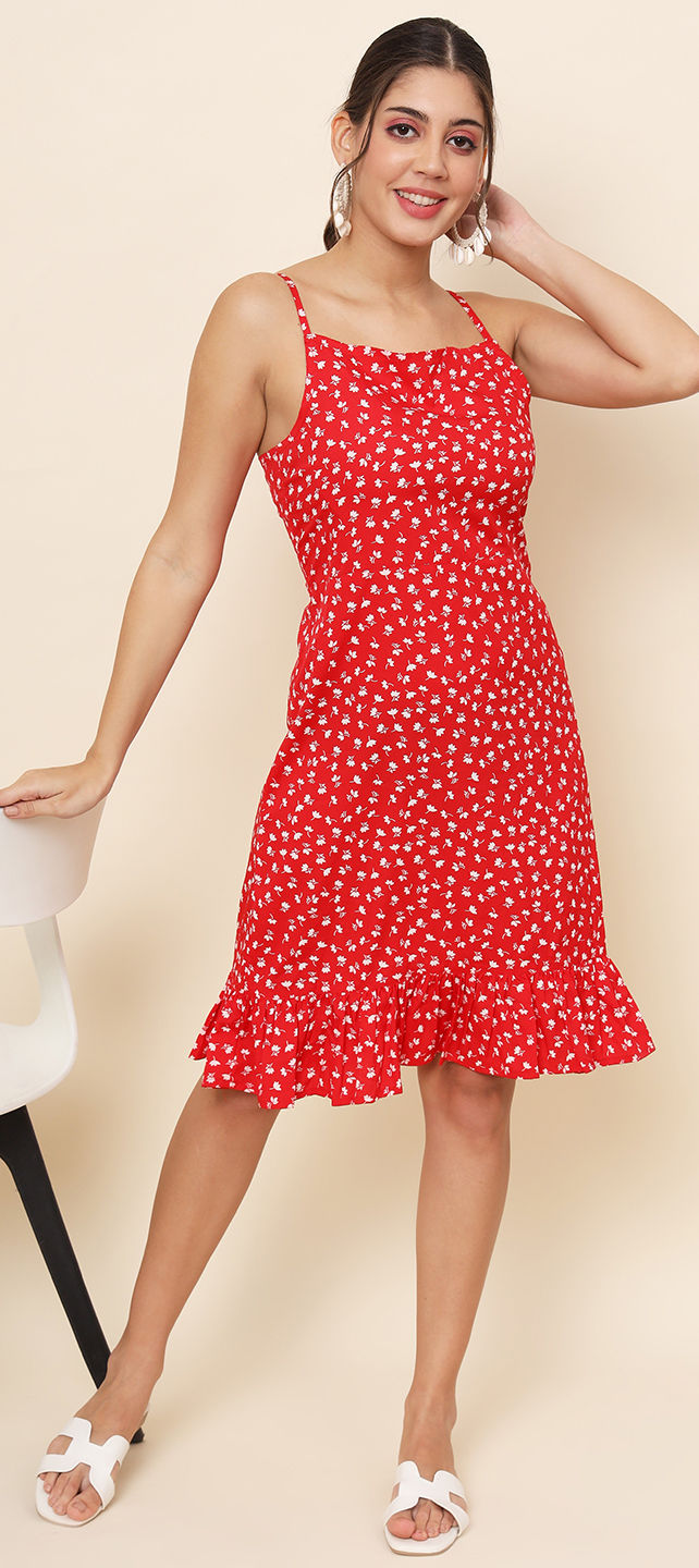 Summer Red and Maroon color Crepe Silk fabric Dress : 1948944