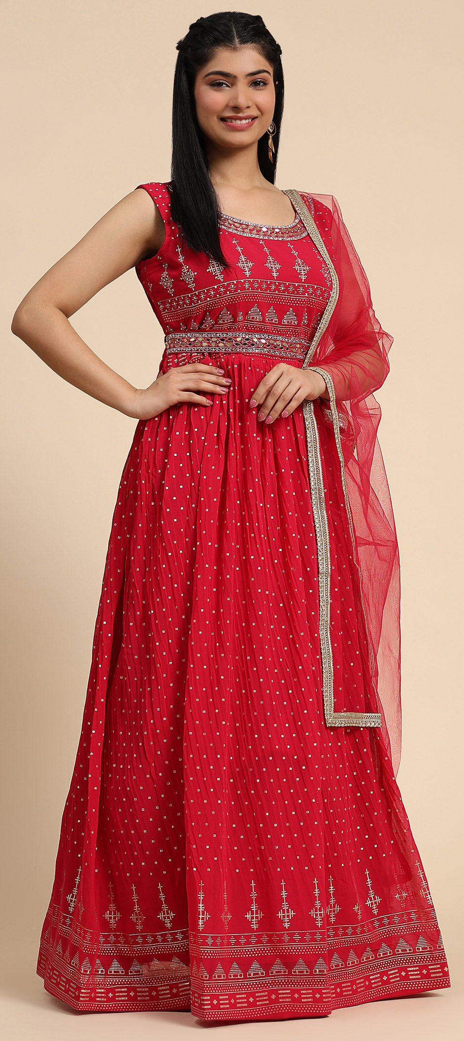 Engagement, Reception, Wedding Red and Maroon color Georgette fabric ...