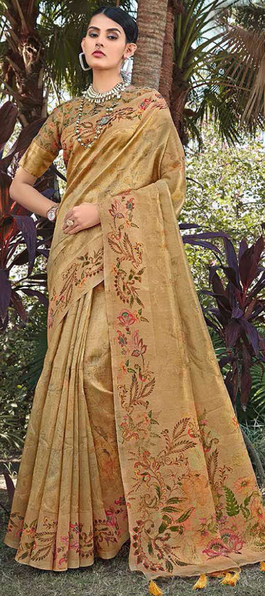 Traditional, Wedding Gold color Silk fabric Saree : 1951674