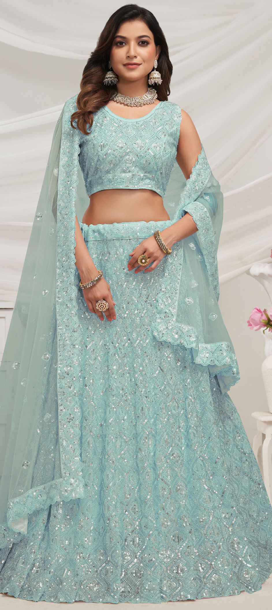 Bridal, Wedding Blue color Net fabric Lehenga : 1952146