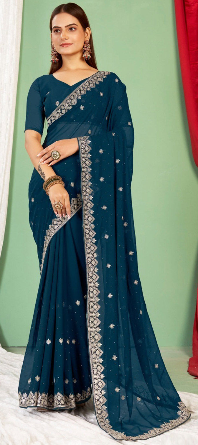 Festive, Reception Blue color Georgette fabric Saree : 1952187
