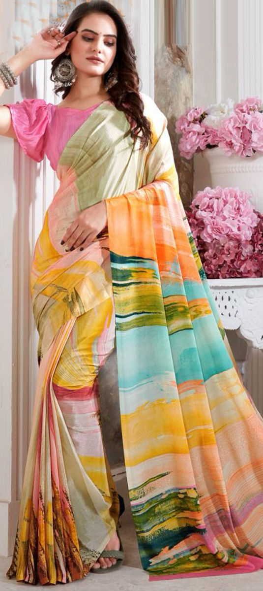 Casual Multicolor color Crepe Silk fabric Saree : 1952204