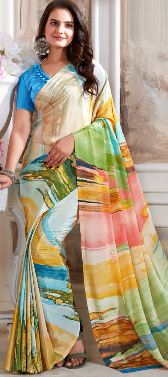 Casual Multicolor color Crepe Silk fabric Saree : 1952207