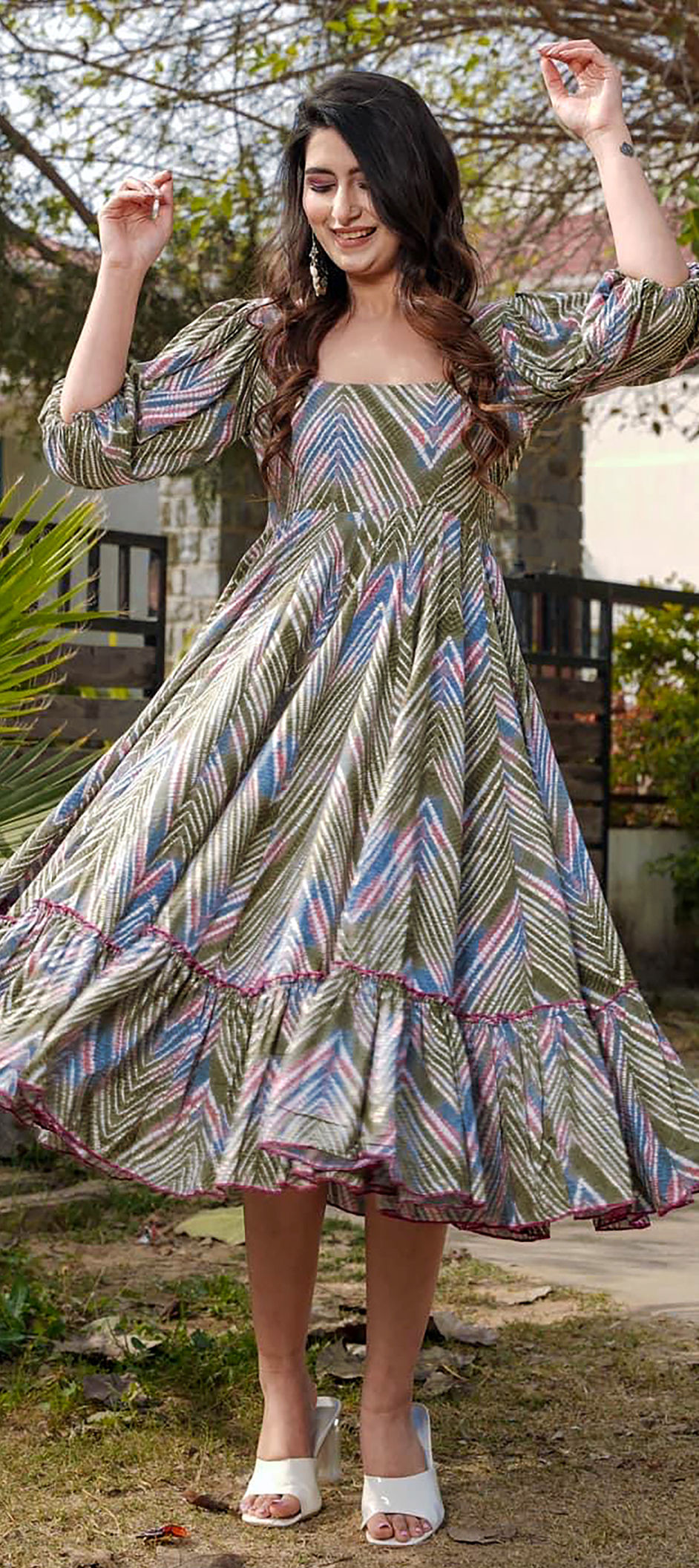 Summer Multicolor color Rayon fabric Dress : 1954513