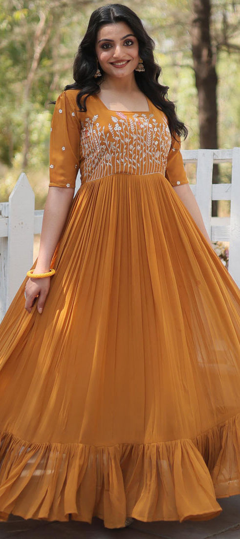 Festive, Party Wear Yellow color Faux Georgette fabric Gown : 1954514