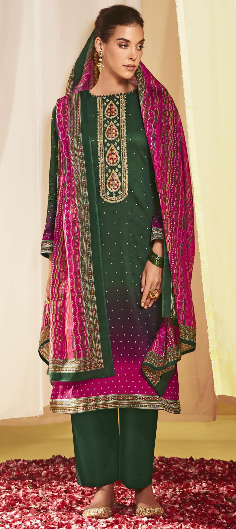 Festive, Party Wear Green color Satin Silk fabric Salwar Kameez : 1955789