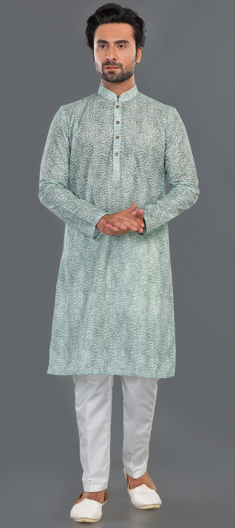 Party Wear Green color Cotton fabric Kurta Pyjamas : 1956074