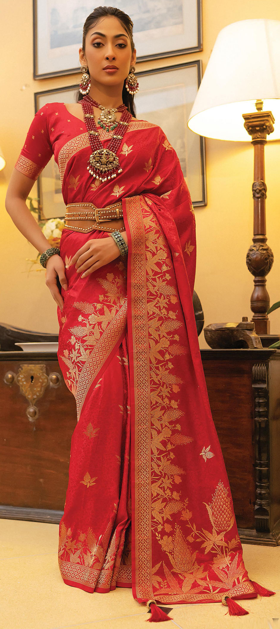 Engagement, Reception, Wedding Red and Maroon color Satin Silk fabric ...