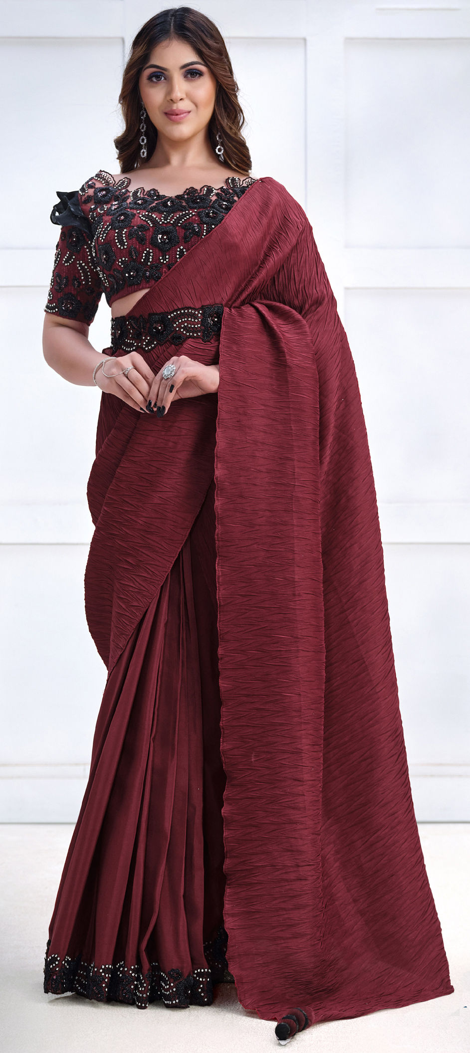 Bridal, Traditional, Wedding Red and Maroon color Satin Silk fabric ...