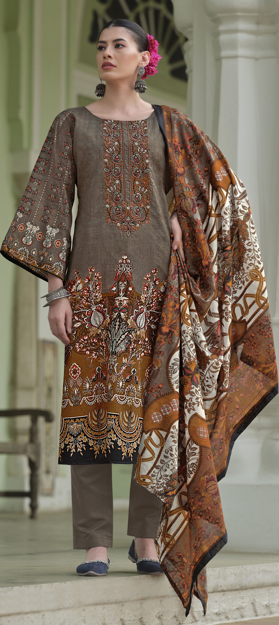 Party Wear, Summer Beige and Brown color Cotton fabric Salwar Kameez ...