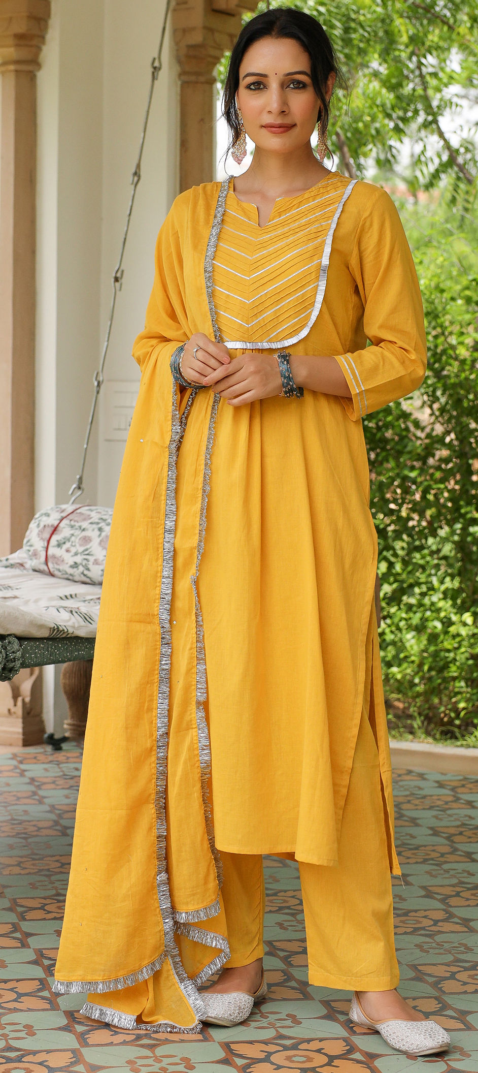 Engagement, Festive, Reception Yellow color Malmal fabric Salwar Kameez ...