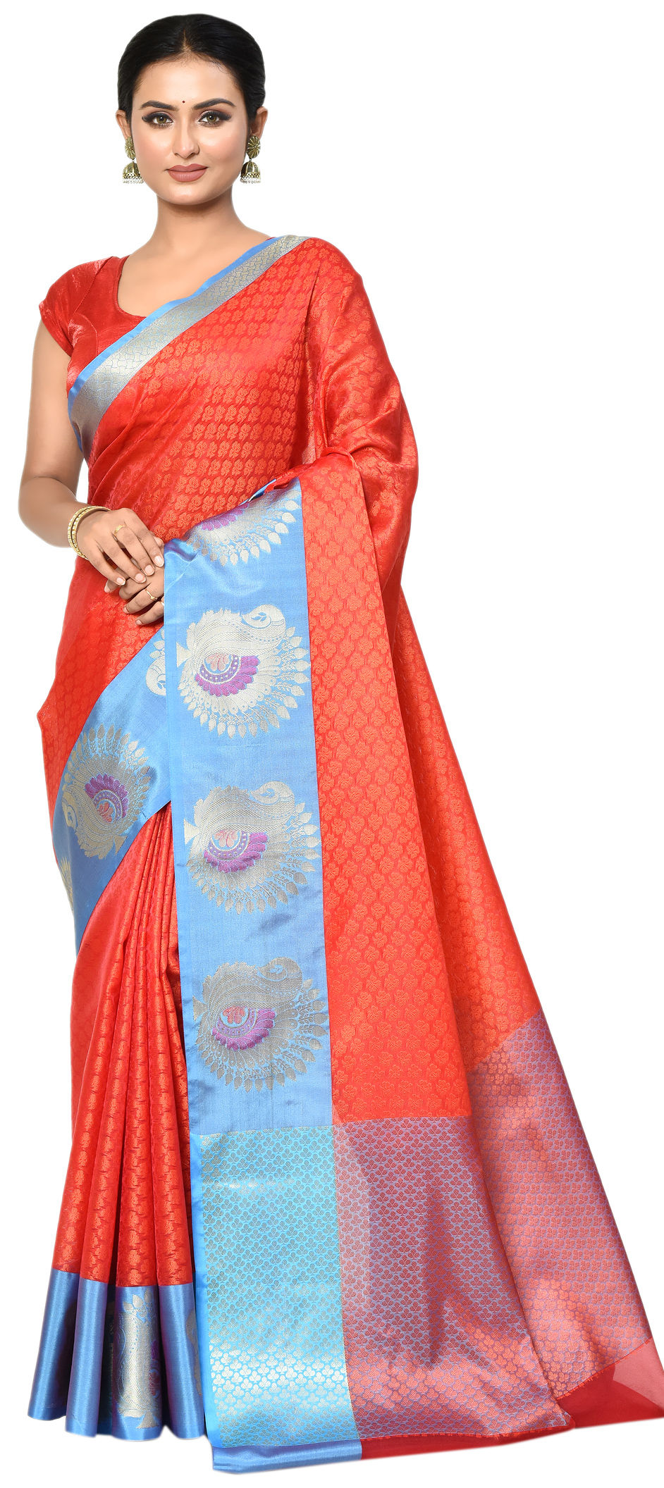 Festive, Party Wear, Traditional Orange color Organza Silk fabric Saree ...