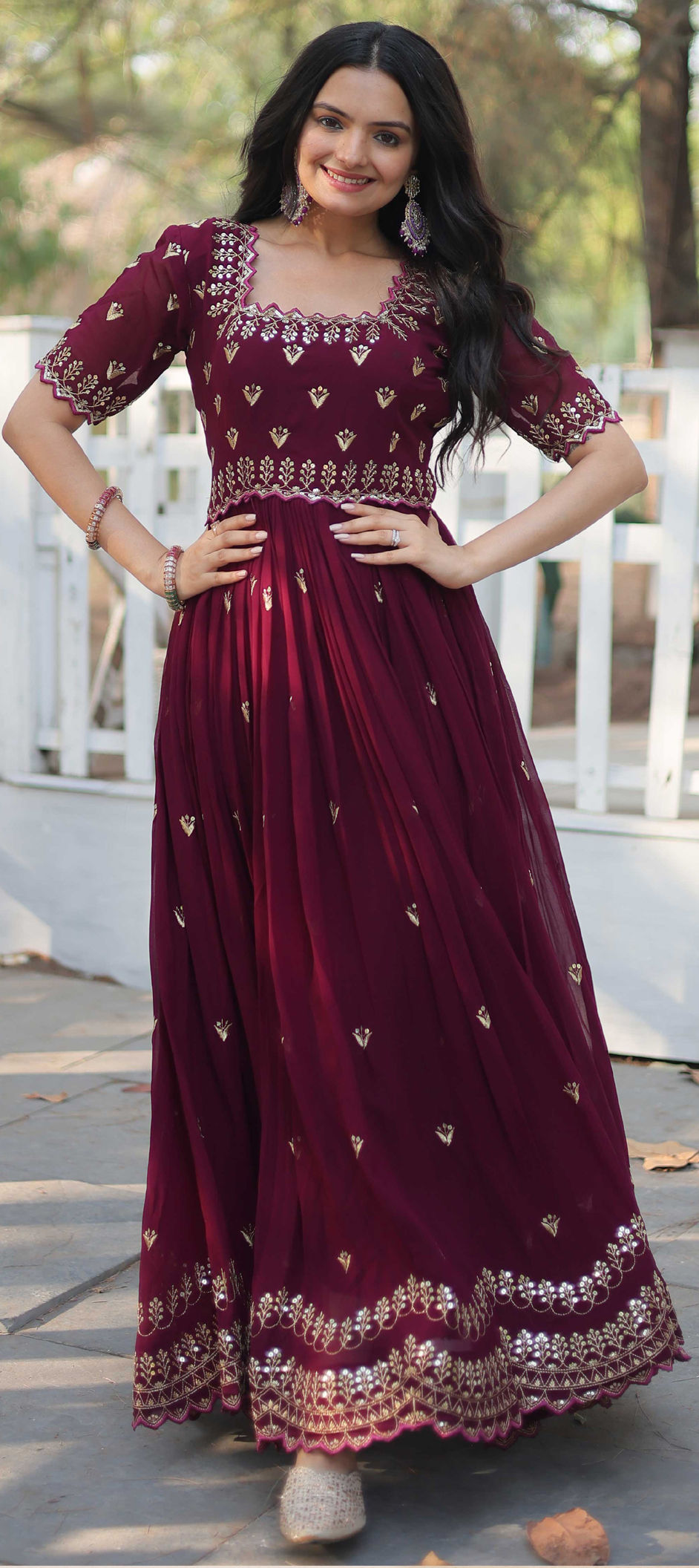 Engagement, Festive, Reception Red and Maroon color Georgette fabric ...