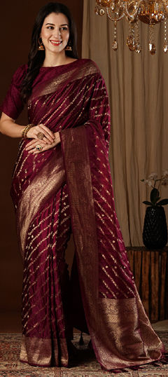 Traditional, Wedding Red and Maroon color Satin Silk fabric Saree : 1962001