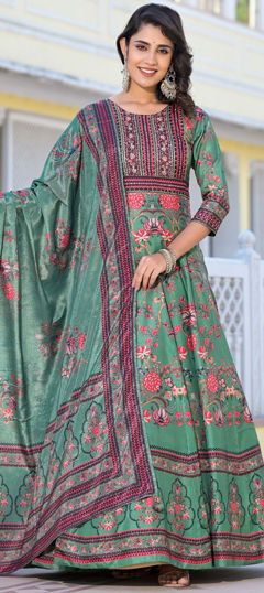 Festive, Reception, Wedding Green color Dolla Silk fabric Gown : 1962106