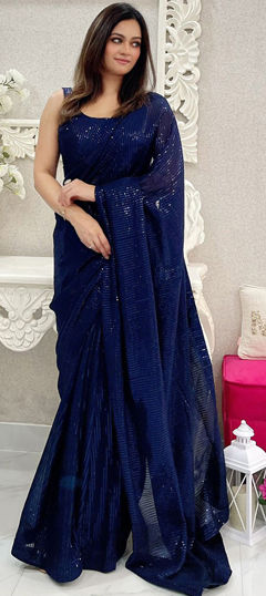 Festive, Party Wear, Reception Blue color Georgette fabric Saree : 1963864
