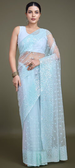 Festive, Party Wear, Reception Blue color Net fabric Saree : 1964415