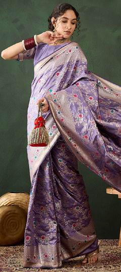 Party Wear, Traditional Purple and Violet color Art Silk fabric Saree ...