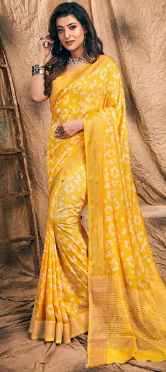 Traditional Yellow color Chanderi Silk fabric Saree : 1966888