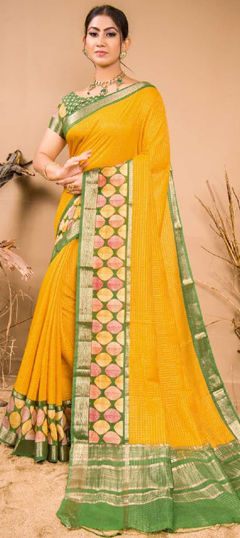 Traditional Yellow color Chanderi Silk fabric Saree : 1966926