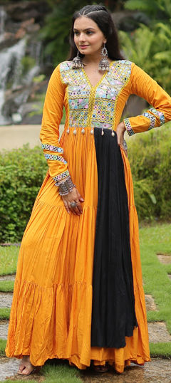 Festive, Reception Yellow color Rayon fabric Gown : 1967693