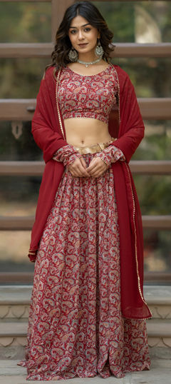 Engagement, Mehendi Sangeet Red and Maroon color Georgette fabric ...