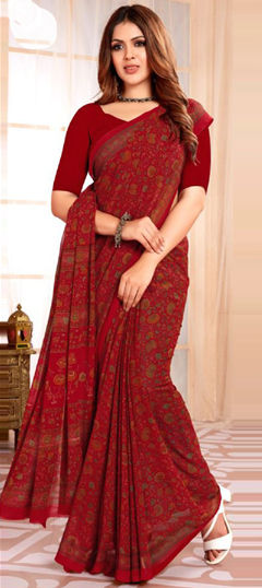 Festive, Party Wear Red and Maroon color Faux Georgette fabric Saree : 1974392