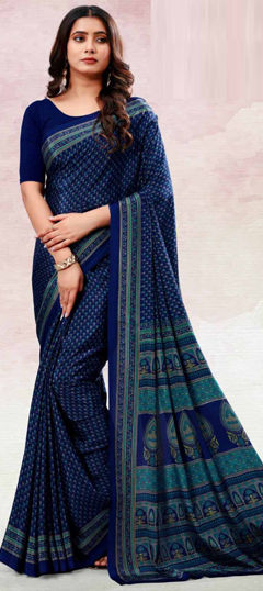 Festive, Traditional Blue color Crepe Silk fabric Saree : 1976472