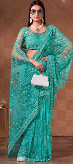 Bridal, Wedding Blue color Net fabric Saree : 1977046