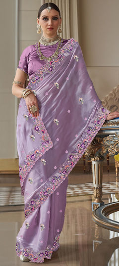 Bridal, Traditional, Wedding Purple and Violet color Tissue fabric ...