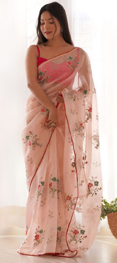 Festive, Traditional, Wedding Pink and Majenta color Organza Silk ...