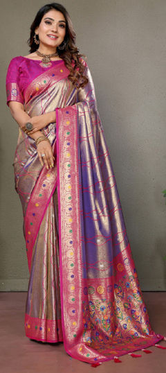 Festive, Traditional, Wedding Purple and Violet color Banarasi Silk ...