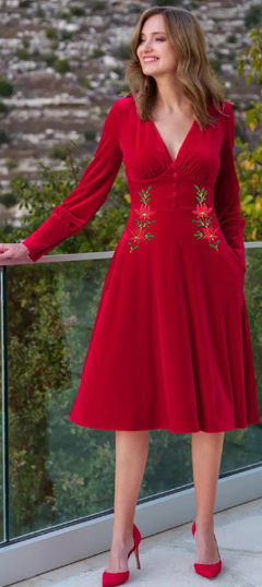 Festive, Party Wear Red and Maroon color Velvet fabric Dress : 1988256