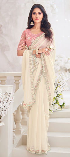 Engagement, Reception, Wedding White and Off White color Chiffon fabric ...