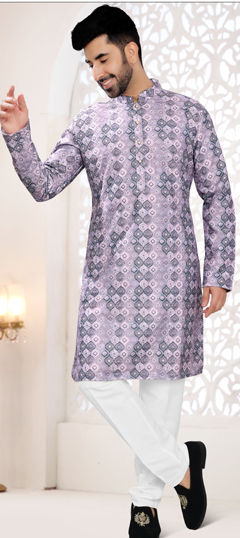 Festive, Traditional Purple and Violet color Silk fabric Kurta Pyjamas ...