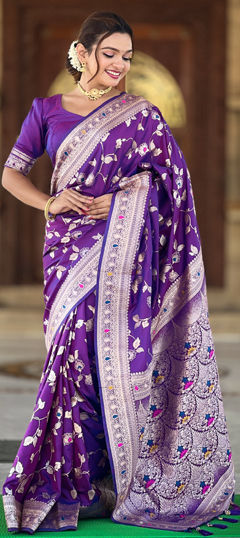 Festive, Traditional, Wedding Purple and Violet color Banarasi Silk ...